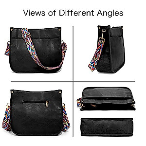 Vegan Leather Medium Crossbody Bags for Women Cross Body Purses Women's Crossbody Handbags Guitar Strap Purse Shoulder Underarm Hobo Bag Adjustable Straps Replacement Fashion Retro Casual Black