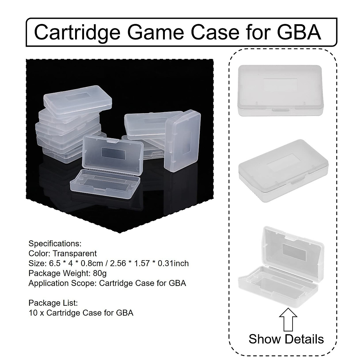 KUIDAMOS 10pcs Game Card Case Games Cartridge Holder,Transparent Anti Dust Cover Clear Protective Game Cartridge Case Storage Box Game Card Cartridge Case for Nintendo Game Boy Advance GBA