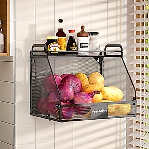 Foellstoe Hanging Fruit Basket for Kitchen, Kitchen Organizers and Storage Potato Onion Storage Wall Storage Baskets Pantry Organizers and Storage Stackable Basket