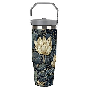 YTLKGFP 30 Oz Large Capacity Car Cup Intricate Flowers Tumbler with Handle Straw Lid Insulated Stainless Steel Water Bottle Travel Mug Leak-proof Car Cup Keeps Cold Or Hot