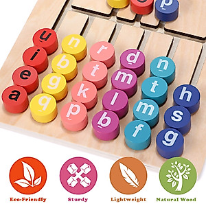Lewo Wooden Reading Blocks Montessori Toys Sight Word Flash Cards Spelling Games Alphabet Letter Slide Puzzle Preschool Educational Learning Toys for Kids Boys Girls