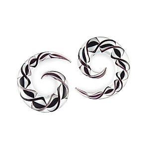 Pair Black and White Ribbon Pyrex Glass Spiral 0g 0 Gauge 8mm