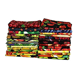 10 Fat Quarters - Fruit Citrus Fruity Food Apples Cherries Pears Strawberries Blueberries Berries Melons Lemon Lime Fabrics Quality Quilters Cotton Assorted Fat Quarter Bundle M224.01