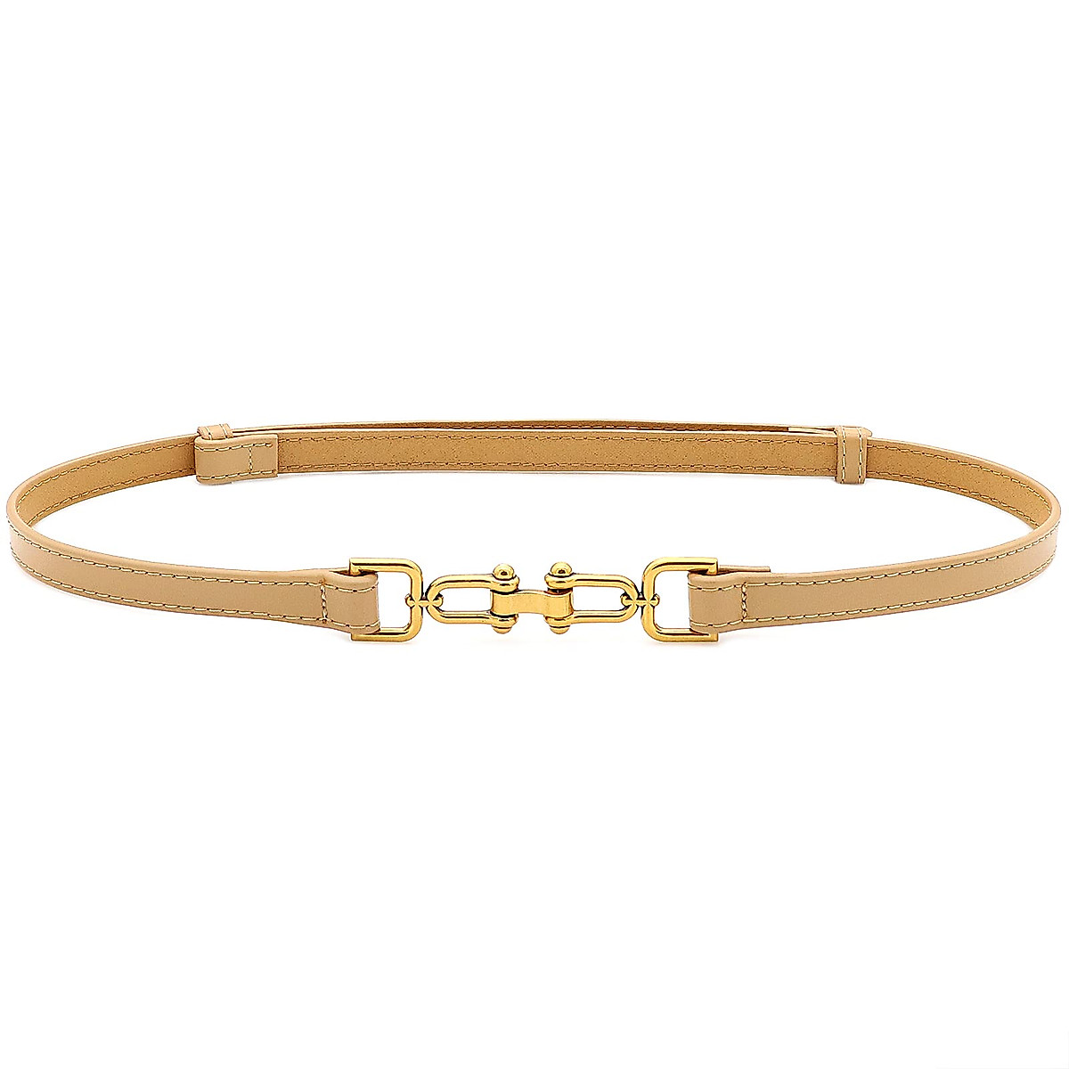 BAOKELAN Skinny Leather Belts for Women Slim Waist Belt Patent Leather with Gold Buckle for Dress Apricot 100CM