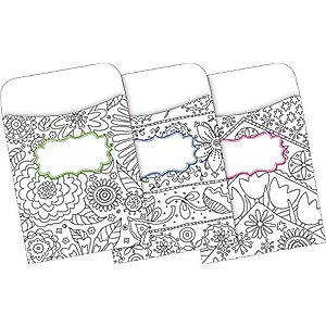 BARKER CREEK Peel & Stick Library Pockets, Color Me in My Garden, 3 Designs, Great for Holding Library, Index, and Flash Cards, Hall Passes, Recipes, and More! 3-1/2" x 5-1/8", 30 per Pkg (1243)
