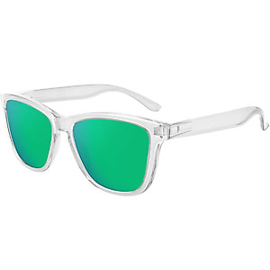 MEETSUN Polarized Sunglasses for Women Men Classic Retro Designer Style UV400 Protection (Clear Frame/Green Mirrored Lens, 54)