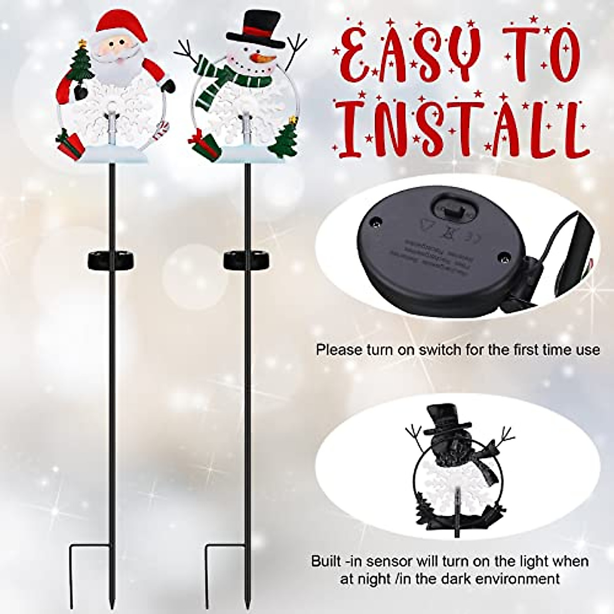 Spiareal 4 Pack Christmas Metal Lights Outdoor Solar Stake Light Snowman Christmas Garden Stake Light with Warm Lights Solar Christmas Yard Decor for Garden Lawn Pathway Holiday Winter (Lovely Style)