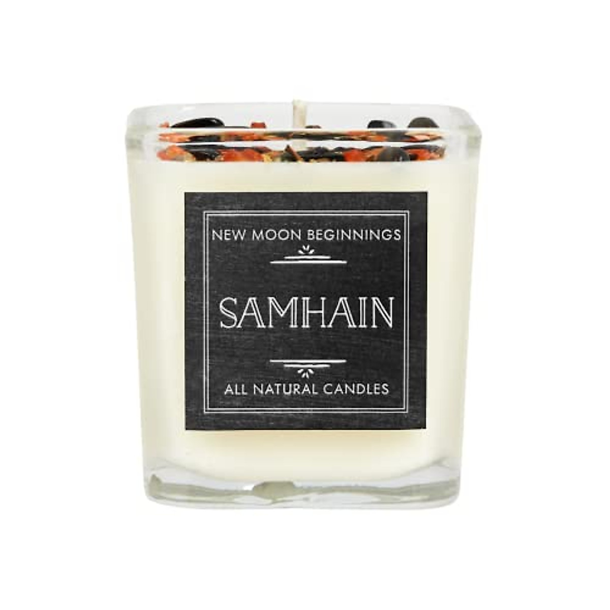 Samhain Halloween Candle by New Moon Beginnings - Fall Scented Pumpkin Candles - Herb & Crystal Candles - Soy Candle - Autumn Fall Candles