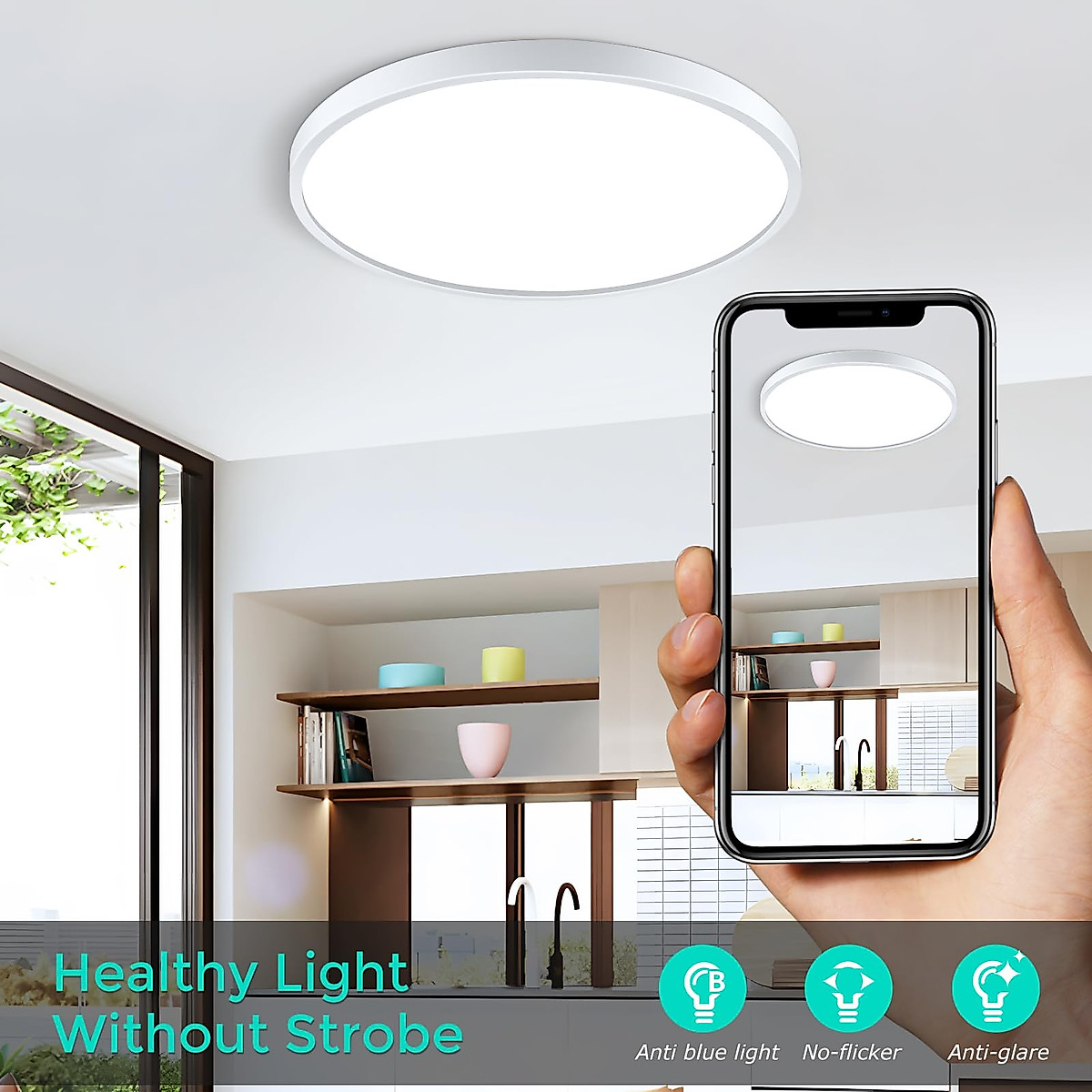 12 Inch 24W LED Flush Mount Ceiling Light Fixture, 5000K Daylight White, 3200LM, Flat Modern Round Light Fixtures, 240W Equivalent White Ceiling Lamp for Kitchens, Stairwells, Bedrooms.etc. 2Pack