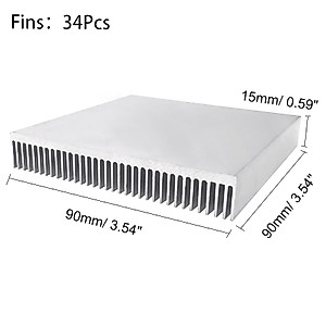 Aluminum Heatsink 3.54x3.54x0.59 inch / 90x90x15 mm Large Heat Sink Radiator Circuit Board Cooling Cooler Fin for Chip VGA RAM LED Electronic Power Amplifier Electronic Heat Dissipation - Sliver