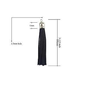 20 Silver 3-1/2 Inch Faux Suede Tassel Charm Keychain Cellphone Straps D451 (Black)