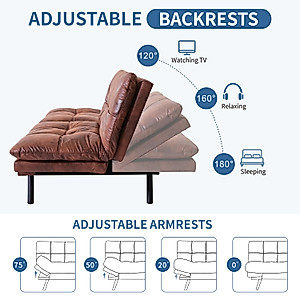 MUUEGM 71" Sofa Bed with Memory Foam,Futon Sofa Bed with Adjust Backrest and Armrest, Couches for Living Room,Studios, Apartments, Dormitories, Offices and Game rooms. Brown Leather Sofa