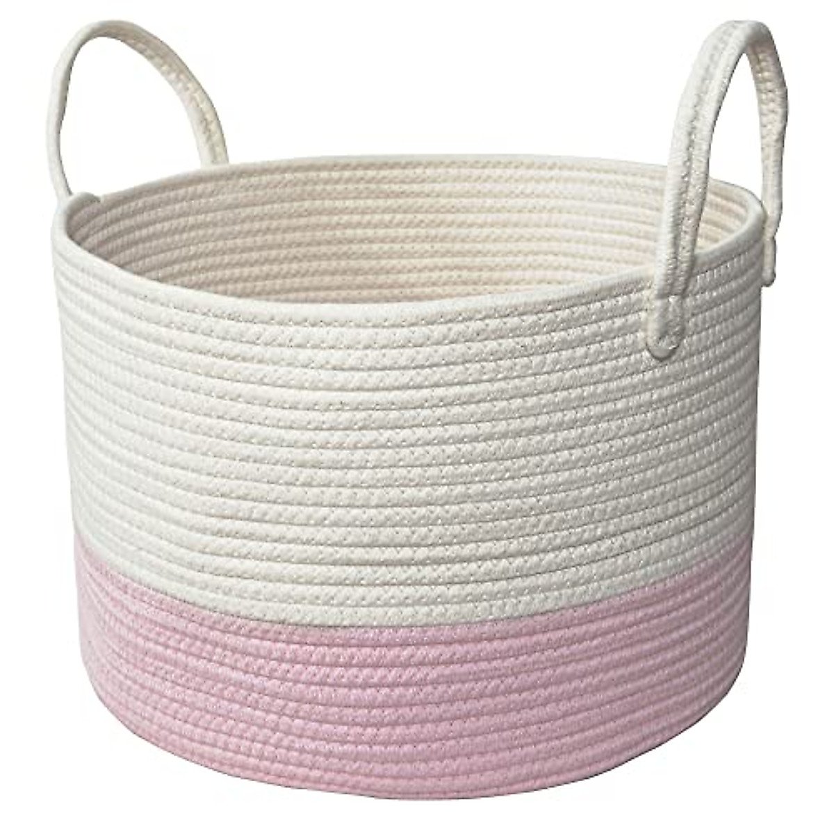Extra Large Pink Baby Girls Boho Storage Baskets Woven Cotton Rope Nursery Laundry Baskets Bins with Handles Clothes Diapers Hamper Pets Organizer Basket