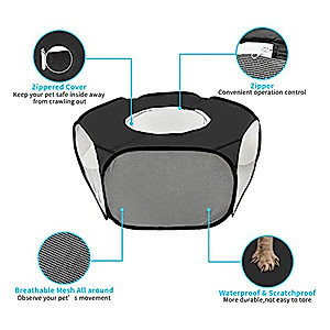 JIMEJV Guinea Pig Playpen, Waterproof Small Animals Playpen with Anti Escape Cover Portable Cat Playpen Breathable Indoor/Outdoor Yard Exercise Cage Tent for Hamster Puppy Chinchillas Rabbits(Black)