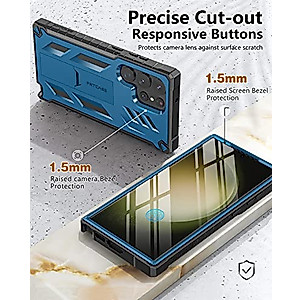 FNTCASE for Samsung Galaxy S23-Ultra Case: Military Grade Drop Proof Protection Mobile Cover with Kickstand | Matte Textured Rugged Shockproof TPU | Protective Sturdy Phone Case - Blue
