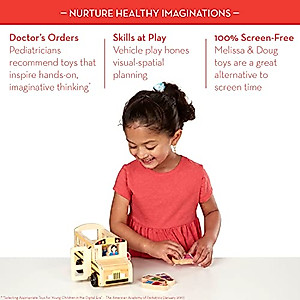 Melissa & Doug School Bus Wooden Play Set With 7 Figures - School Bus Toddler Toy For Pretend Play, Classic Toys For Kids