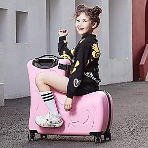 N-A AO WEI LA OW Kids ride-on Suitcase carry-on Tollder Luggage with Wheels Suitcase to Kids aged 1-6 years old (Pink, 20 Inch)