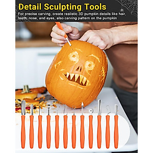 Luditek Pumpkin Carving Kit, 17 PCS Professional Stainless Steel Pumpkin Carving Tools with 4 Electronic Candles Lights and 10 Stencils, Halloween Gifts Jack-O-Lanterns Cutting for Adults Kids