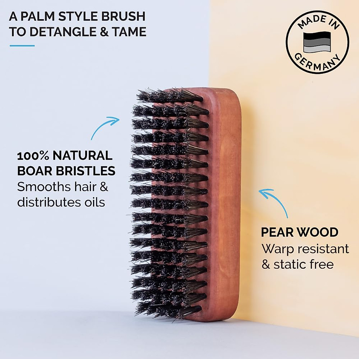 ZEUS Palm Beard Brush, Soft Boar Bristle Beard & Mustache Brush for Men, Detangles & Smooths Facial Hair (Made in Germany) G92