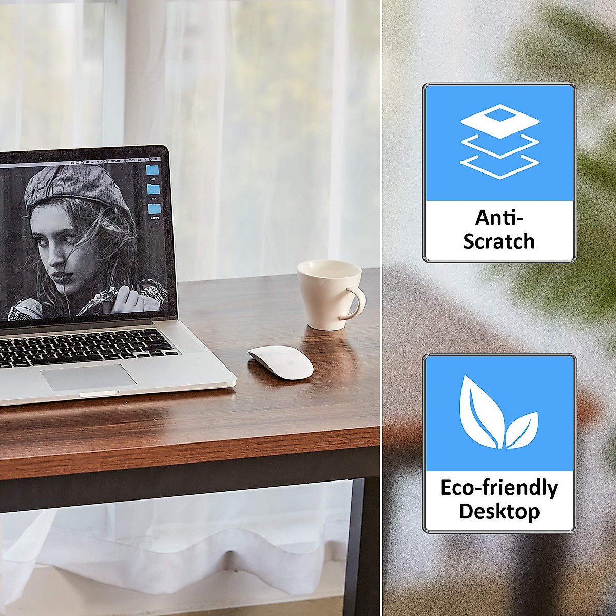 Computer Desk Writing Desk Office Desk Home Desk 63" Metal Frame Sturdy Stable Laminated MDF Desktop Anti Scratch，for Writing,Games and Home Work Desk Modern Finish Wood Board and Sturdy Steel Legs