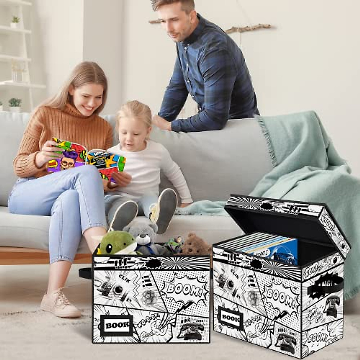 YNSZAS Comic Book Storage, Comic Book Box, 15.8" X 7.8" X 11.8", Collapsible Comic Short Box, Holds 160-180 Comic Book, Heavy Duty Comic Book Bin Container Holder Shelf (Cartoon Rocket)