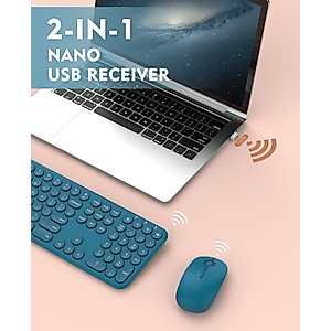 Wireless Keyboard and Mouse, Vssoplor 2.4GHz Ultra Slim Wireless Mouse Keyboard Combo with Round Keycaps for Windows, Laptop, PC, Computer (Sapphire Blue)