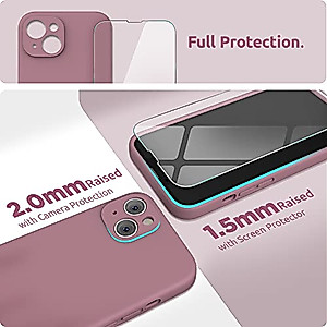 SURPHY Compatible with iPhone 13 Mini Case with Screen Protector, (Camera Protection + Soft Microfiber Lining) Liquid Silicone Phone Case 5.4 inch 2021, Lilac Purple
