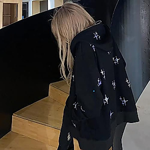 INFENU Gothic Hoodie Hat Print Dark Hoodie Harajuku Hoodie Sportswear Trend Full of Rhinestones Stars Street Hip Hop (XL,X-Large) Black