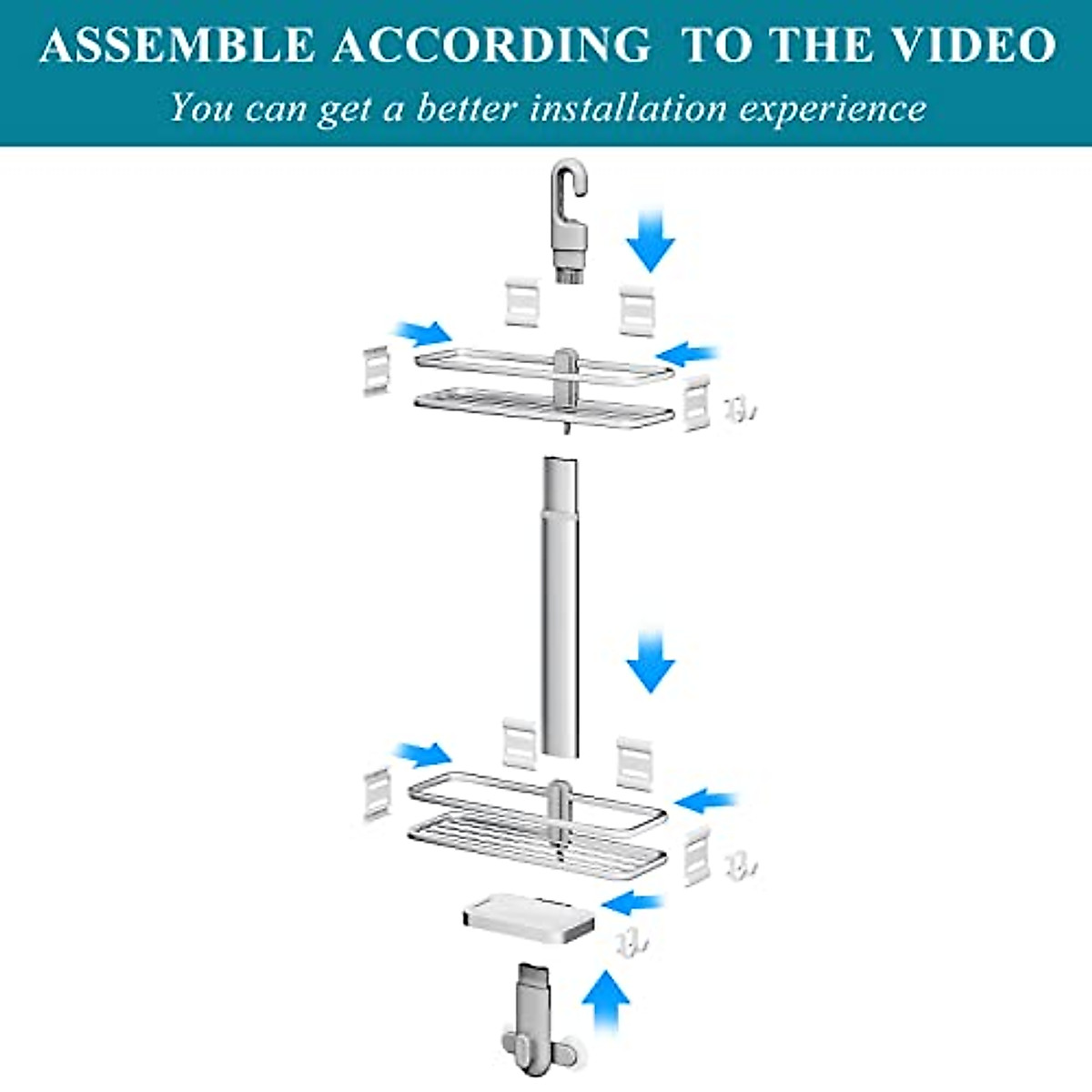 Parosan Shower Caddy, 3 tier Adjustable Aluminum Rustproof Hanging Shower Caddy Over Shower Head, Shower Organizer Shelves with Soap Holder Razor Holder for Bathroom Storage