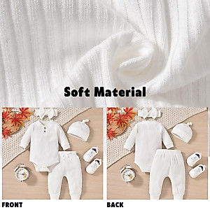 Aalizzwell Newborn Baby Boys Girls Clothes Ribbed Long Sleeve Fall Winter Outfit White NB Premature Gender Neutral Unisex