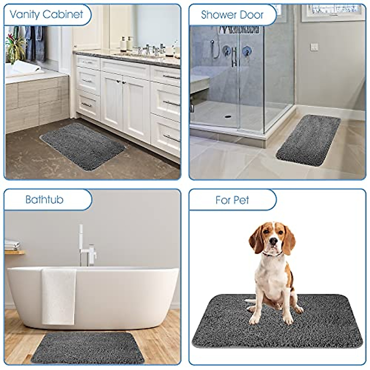 EGYPHY Bathroom Rugs Shaggy Bath Mat, Soft and Absorbent Carpet, Non-Slip Mats Can be Used for Shower, Bathtub, Kitchen, Machine Washable Rug Pad, Plush Microfiber Bath Rugs 17x24 Inches Gray
