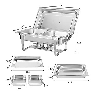 Perossia 5 Pans Chafing Dish Buffet Set Stainless Steel 8QT with Full Size and 4 1/2 Size Pans Portable Serve Food Warmer for Catering Parties Wedding Graduation Commercial Events, 3 Packs Silver