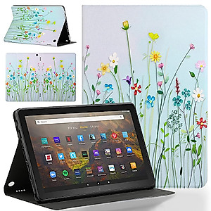 Pudazvi Case for Amazon Kindle Fire HD 8 Tablet Case,Fire HD 8 Plus Tablet Case(Fits Both 12th/10th Generation, 2022/2020 Release),Ultra Slim Multi-Angle Viewing Auto Wake/Sleep,Flower Grass 03
