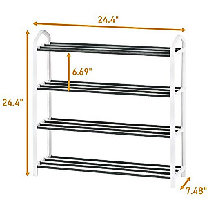 4 Tiers Shoe Rack,12 Pairs Shoe Storage Organizer Shelves for Closet/Entryway/Garage,Space Saving Shoe Shelf,Stackable Freestanding for Room Organization