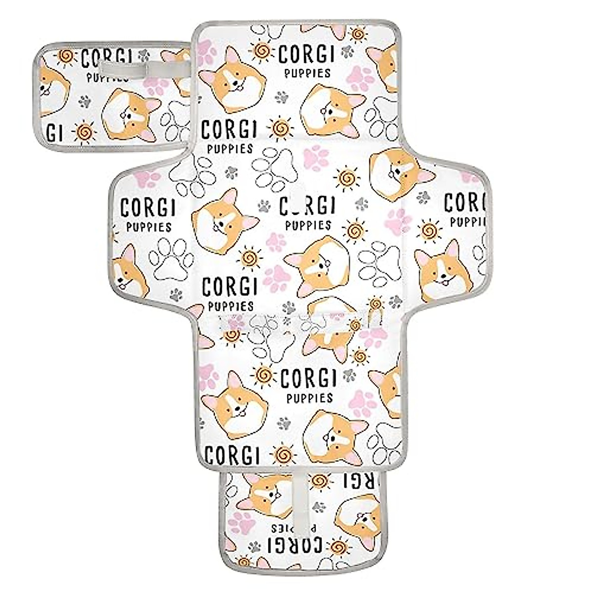 Cute Corgi Portable Baby Changing Pad Diaper Changing Table Pad Foldable Waterproof Travel Changing Station with Built-in Pillow for Baby Newborn Essentials