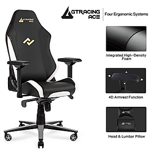 Gaming Chair 350lb Big and Tall High Back Office Chair Ergonomic Racing Reclining Chair with 4D Armrests Swivel Tilt Rocker (White)