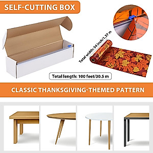 HOBBY HORSE Fall Leaf Tablecloth Roll Thanksgiving 100 Ft x 54 Inch Disposable Tablecloth Roll with Cutter Box Fall Plastic Backdrop Cut to Size Maple Leaf Fall Table Cover for Autumn Decorations