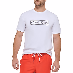 Calvin Klein Men's Standard Light Weight Quick Dry Short Sleeve 40+ UPF Protection Active Top, White Logo, X-Large