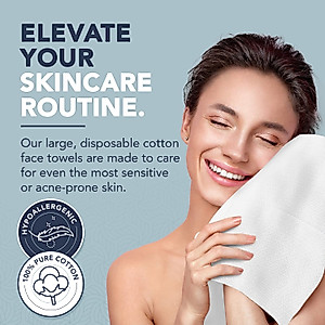Dermacotton [100 X-Large Towels] 100% Biodegradable Disposable Cotton Face Towels – Super Soft Face Wipes, Hypoallergenic Makeup Remover Wipes, For All Skin Types Incl. Sensitive Skin, Facial Cloths
