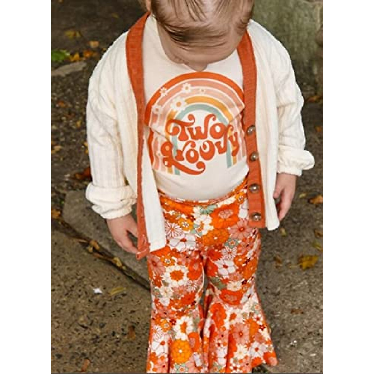 Toddler Baby Girl Summer Clothes Short Sleeve Groovy T-Shirt Flower Bell Bottoms Bobo Baby Girl Clothes 1-6T (Two Groovy-White, 2-3 Years)