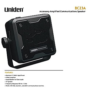 Uniden (BC23A) Bearcat 15-Watt Amplified External Communications Speaker. Durable Rugged Design, Perfect for Amplifying Uniden Scanners, CB Radios, and Other Communications Receivers. , Black
