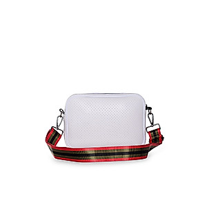 Haute Shore - Drew Trento Crossbody,White Coated W/Olive,Black,& Red Stripe