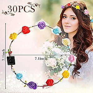 30 Pcs LED Flower Crown LED Flower Wreath Headband Multicolor Light up Headband Lighted Head Band Crown LED Hair Accessories Luminous Floral Headpiece Flower Headdress for Women Girls Wedding Party