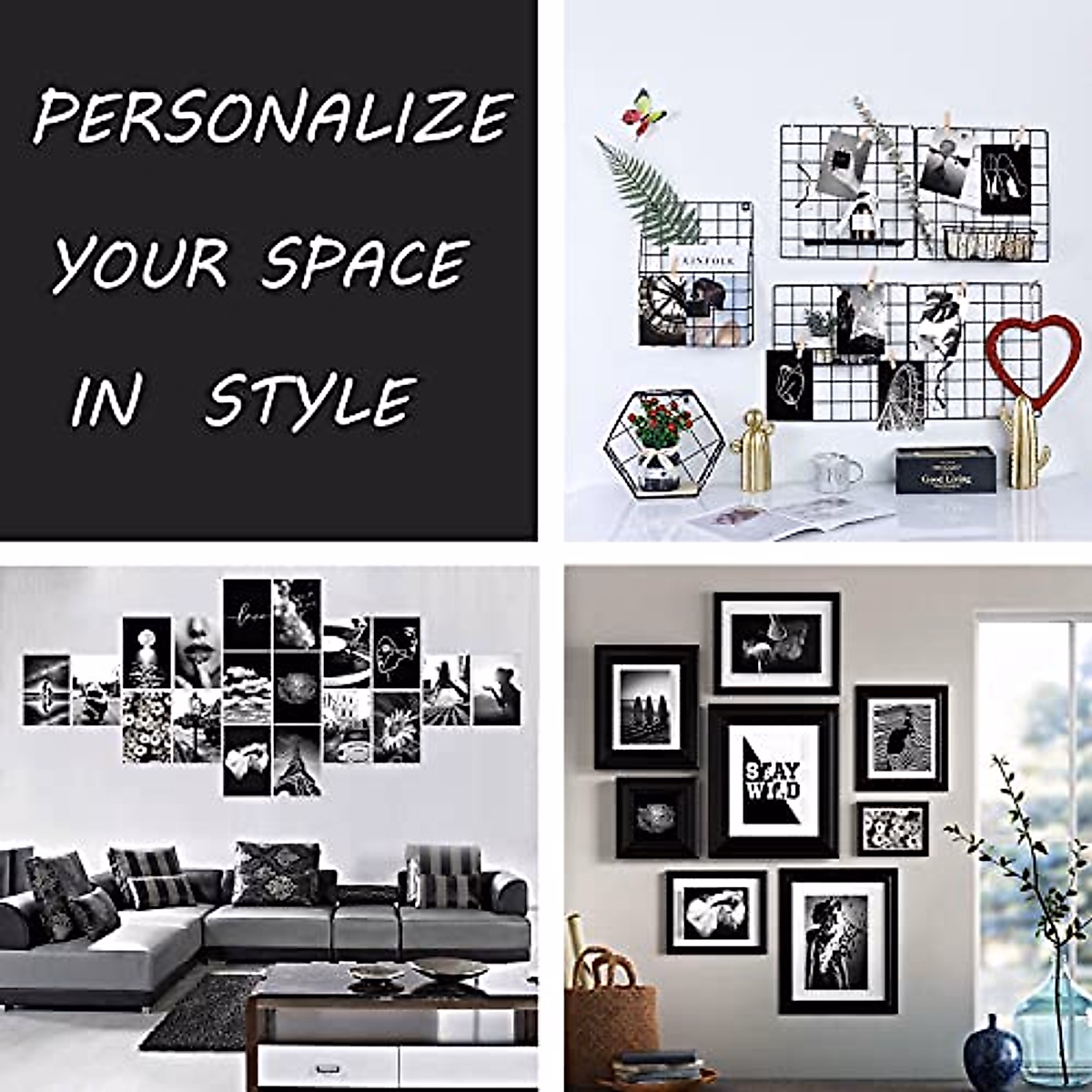 Wall Collage Kit, Black & White Aesthetic Pictures, 50PCS 4x6 Inch Picture Collage Kit for Wall Aesthetic, Teen Girls Bedroom Decor, Dorm Wall Decor, Photo Collection,Cute Wall Decor for Teen 1