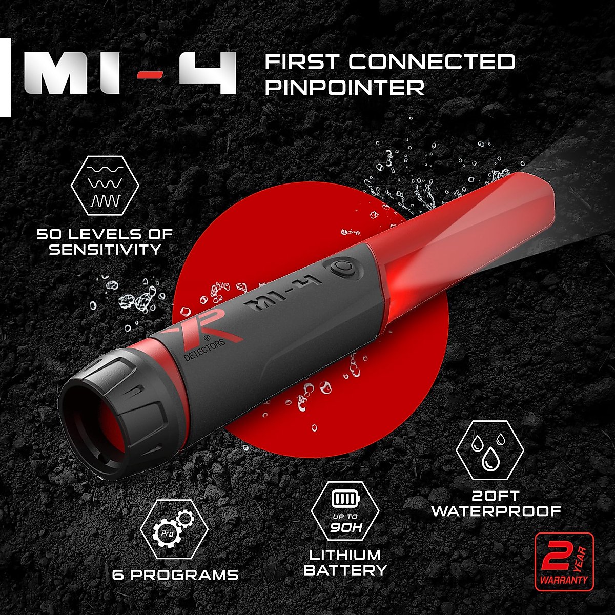 XP Metal Detectors MI-4 Pinpointer, designed to be used by all detectorists, 20 feet waterproof, rechargeable with 6 programs and 3 levels of sensitivity (MI-4-AM)