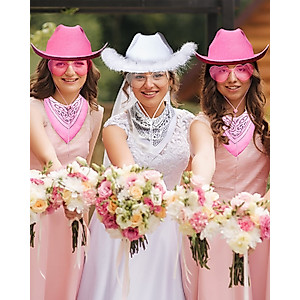 Jecery Bachelorette Party Set: Bride Cowgirl Hat with Veil, 5 Pink Hats, 6 Heart Sunglasses, and 6 White & Pink Bandanas for Last Rodeo