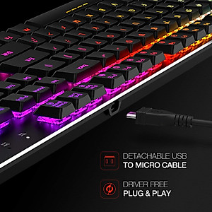 havit Mechanical Keyboard RGB Backlit Wired Gaming Keyboard Extra-Thin & Light, Kailh Latest Low Profile Blue Switches, 104 Keys N-Key Rollover HV-KB395L (Black)