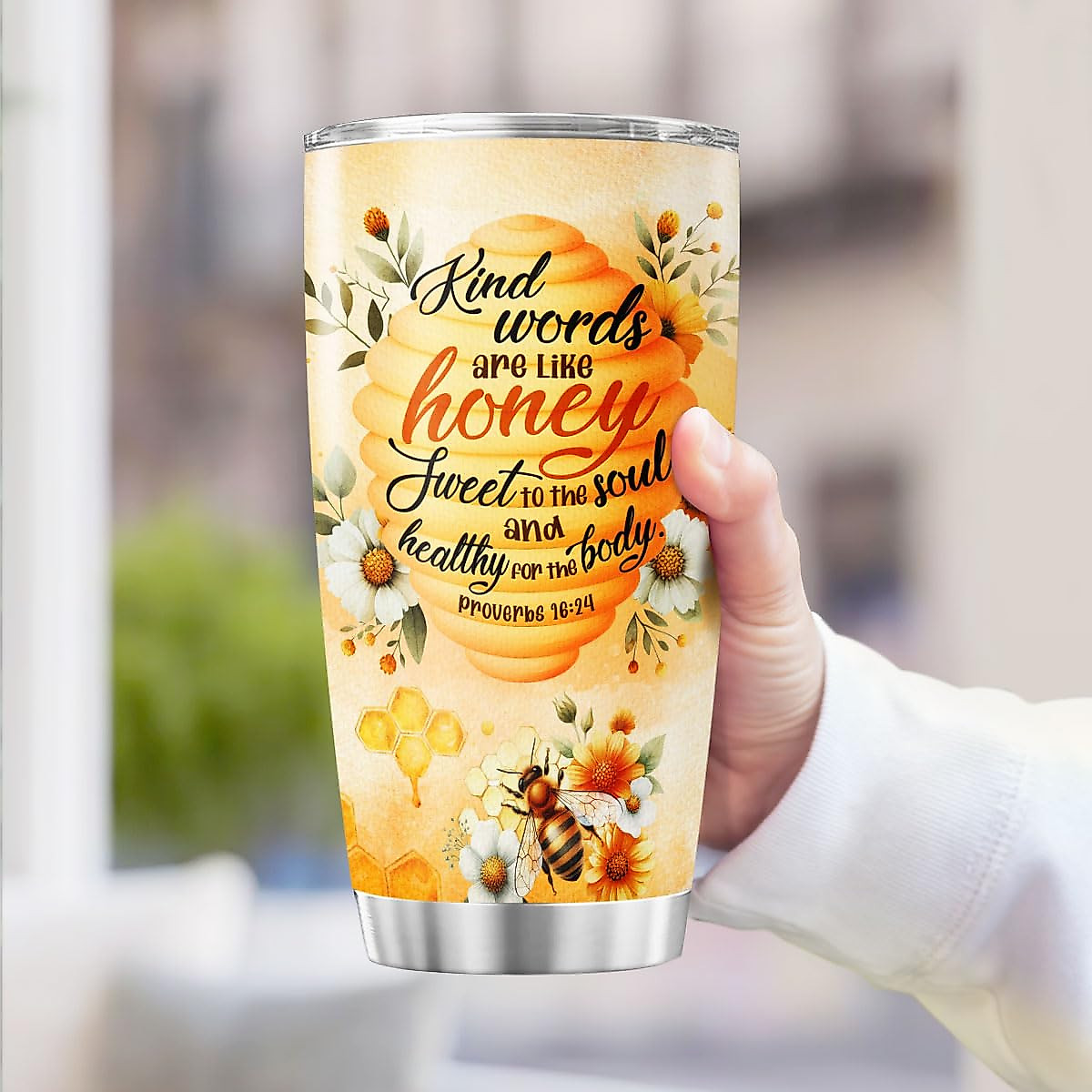 JENOIS Bee Gifts, Tumbler 20 Oz With Lid And Straw, Always Be Queen Bee