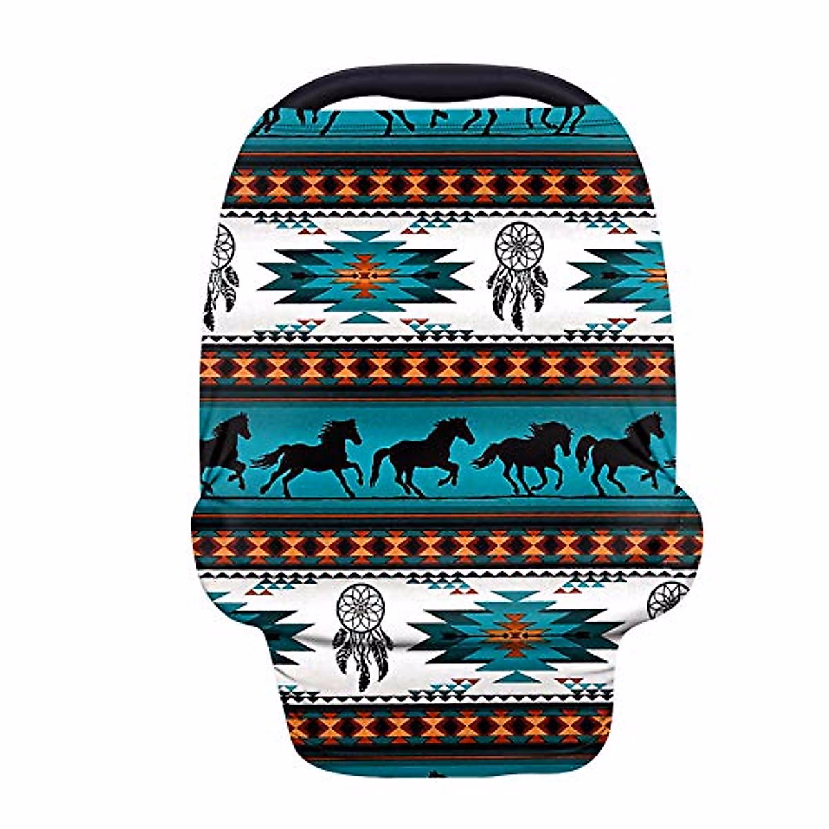 JOAIFO Aztec American Native Horse Print Nursing Cover Blue and White Tribal Baby Stroller Canopy Cover