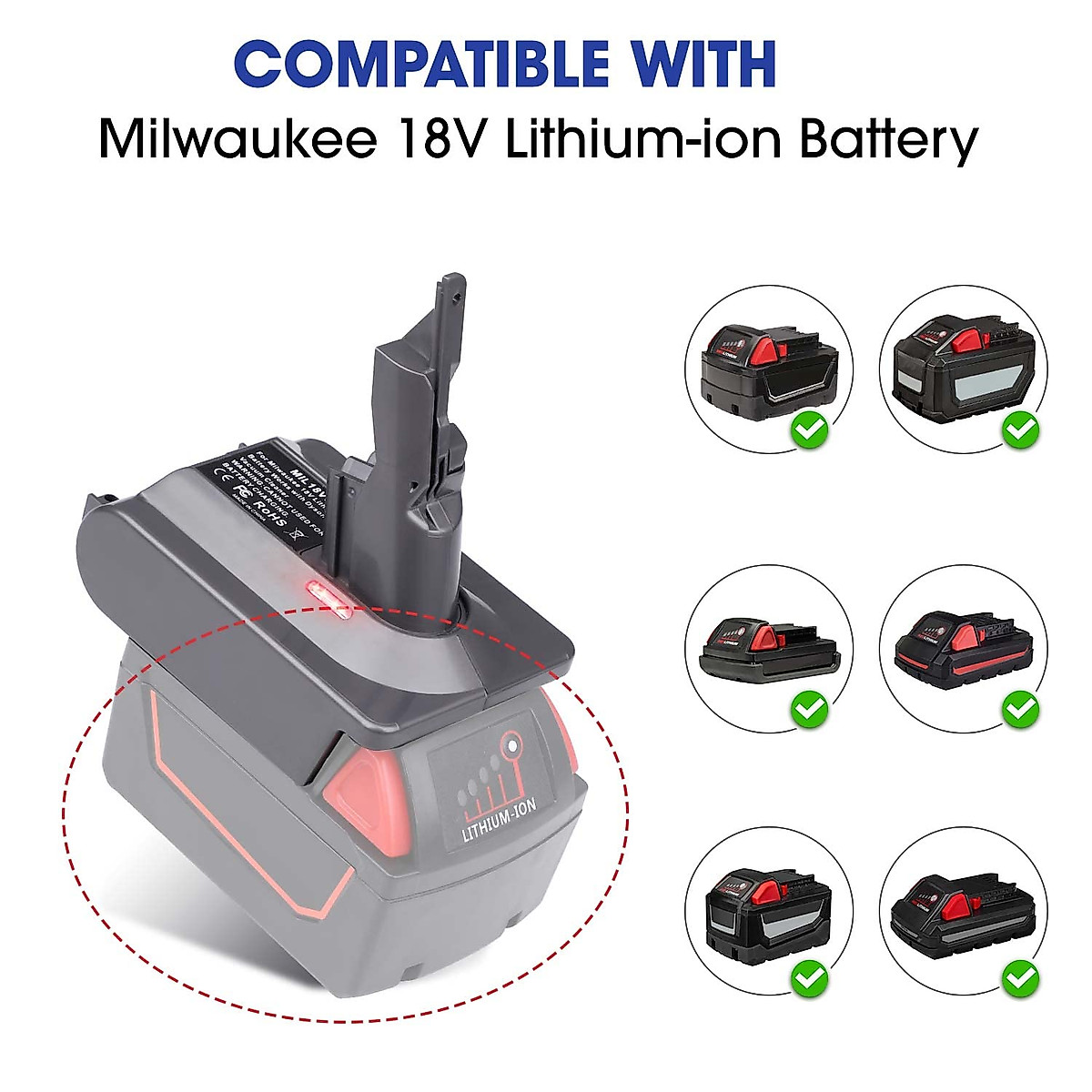 BTRUI for Dyson V8 Battery Adapter for Milwaukee M18 18V Battery Convert to for Dyson V8 Animal Fluffy Motorhead Handheld Vacuum Converter (only MIL18V8 Adapter)